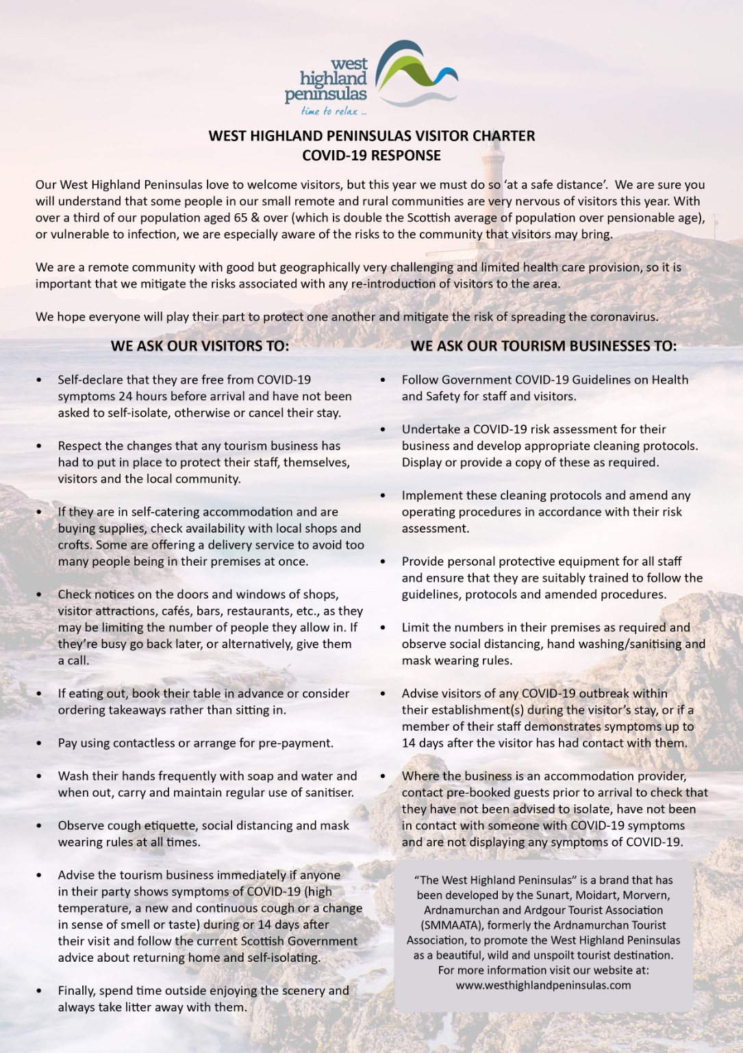 Coronavirus: Visitor Charter | West Highland Peninsulas